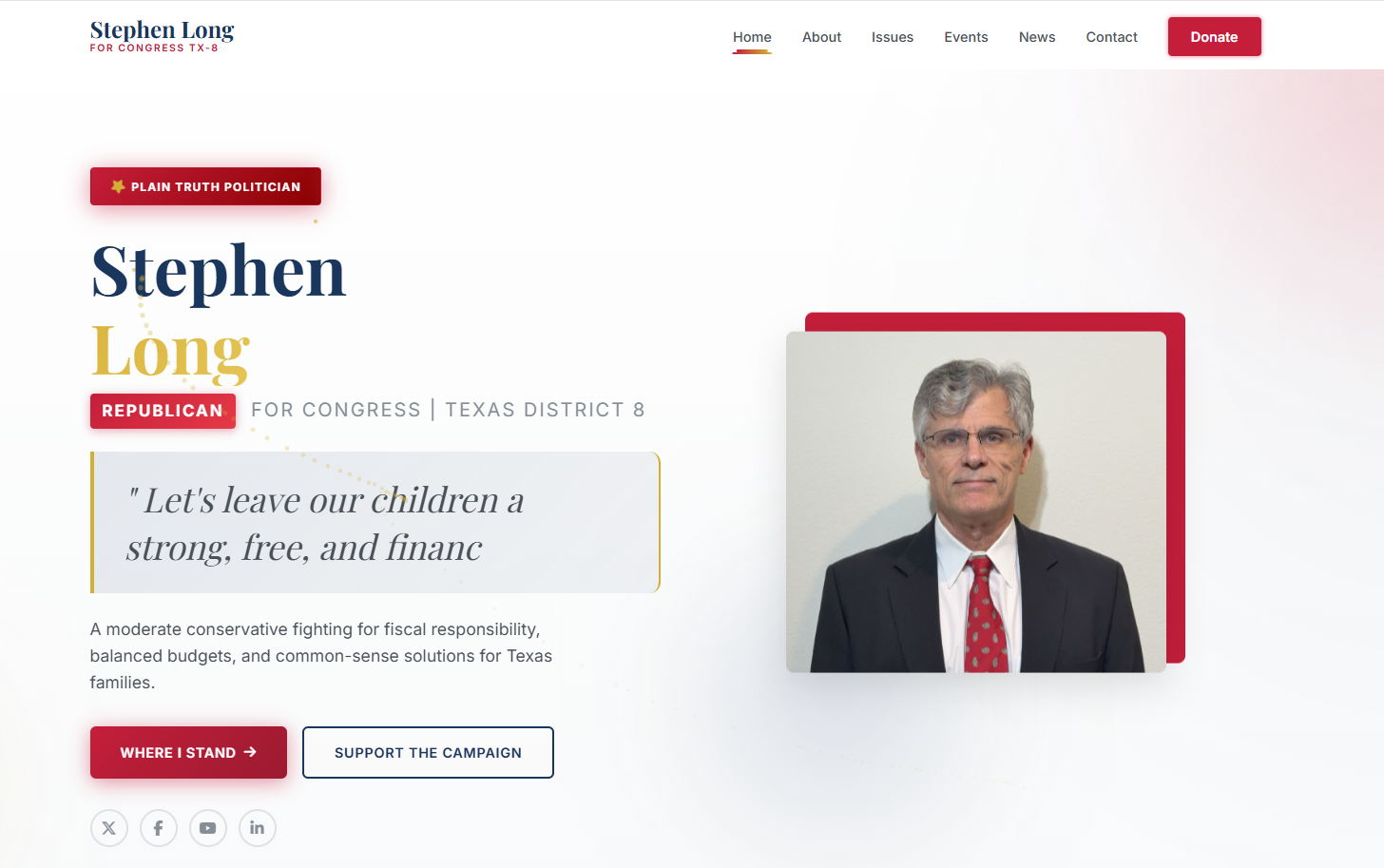 Stephen Long for Congress TX-8 | Plain Truth Politician | Republican ...